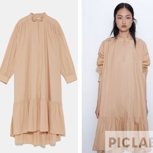 Zara | Dresses | Zara Sand Color Ruffled Poplin Dress | Poshmark